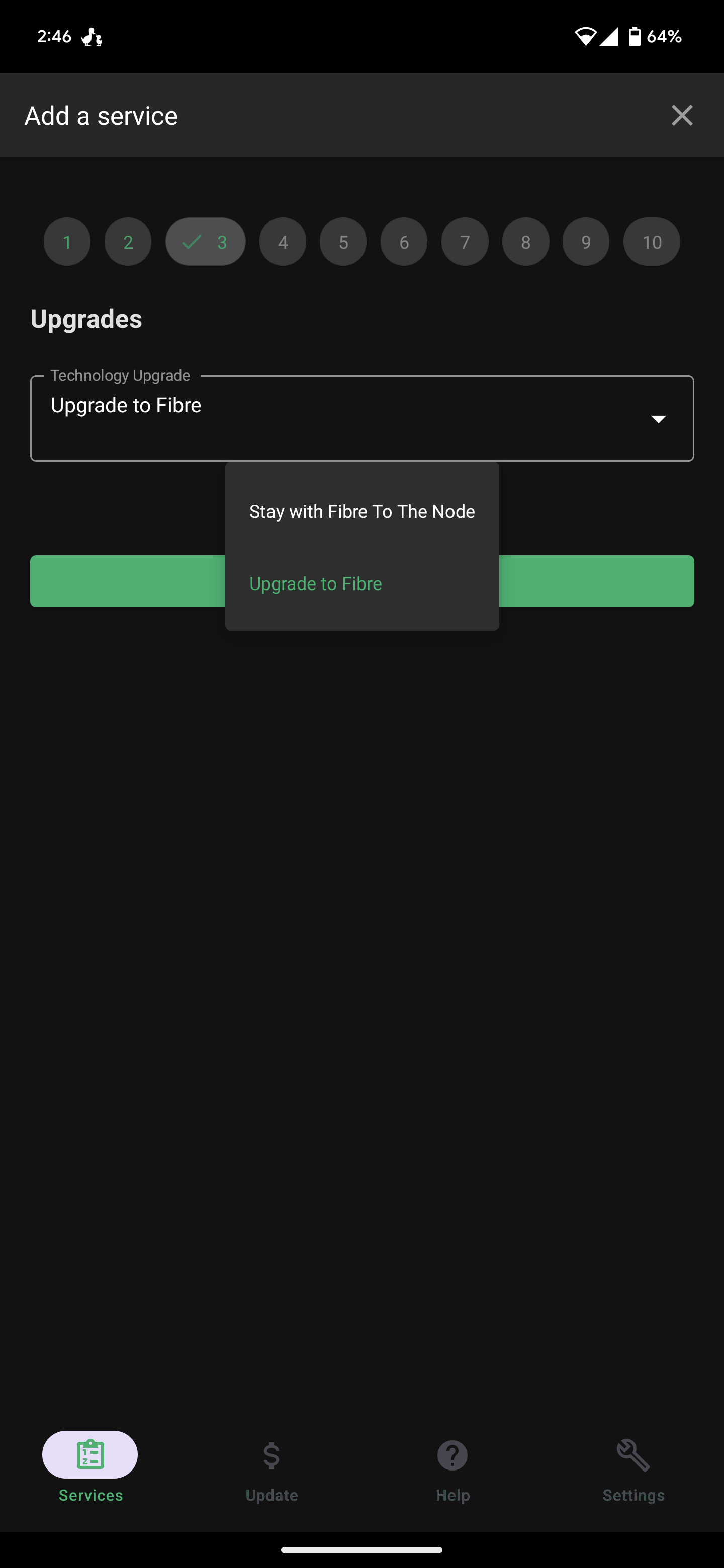 Add a new service – Upgrade to Fibre | MATE